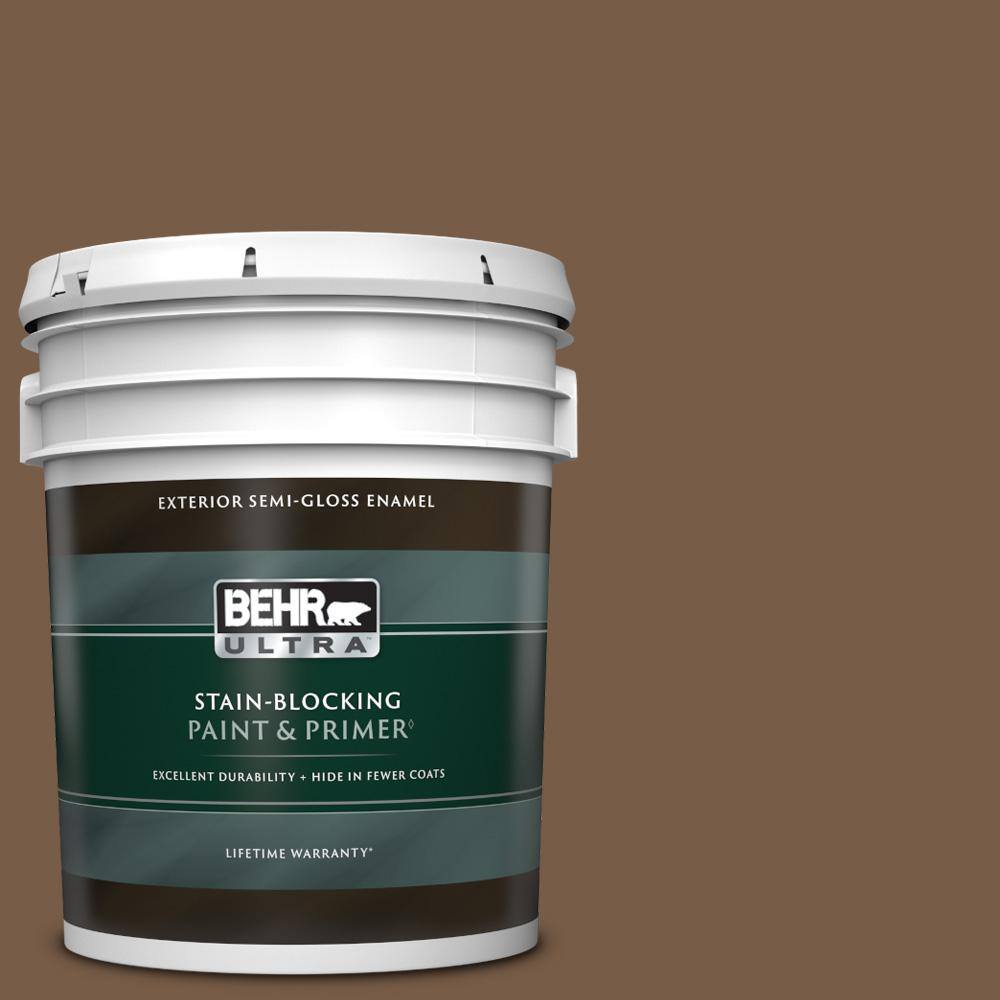 BEHR ULTRA 5 gal. #N250-7 Mission Brown Semi-Gloss Enamel Exterior ...