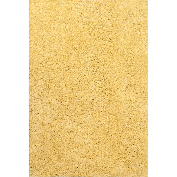 JONATHAN Y Clayton Coastal Yellow 4 ft. x 6 ft. Solid Glam Shag Machine ...