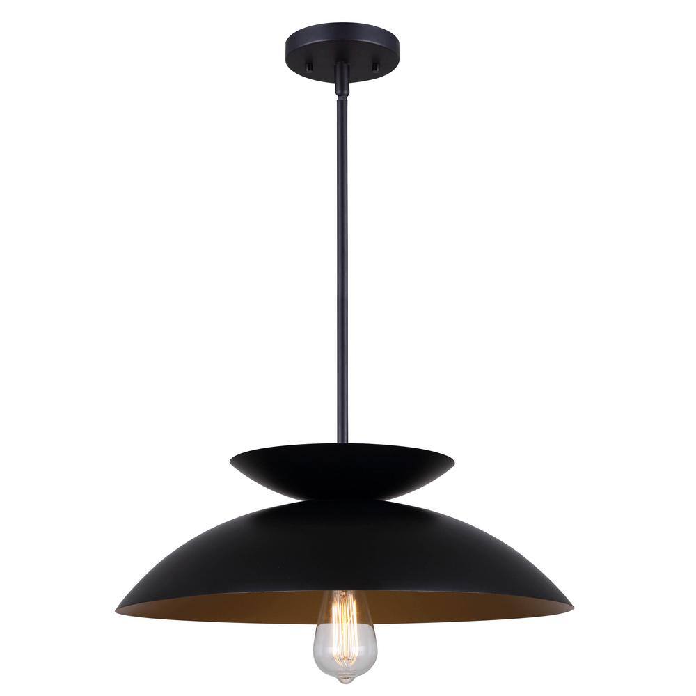 CANARM Ziva 1-Light Matte Black Pendant Light with Metal Shade ...