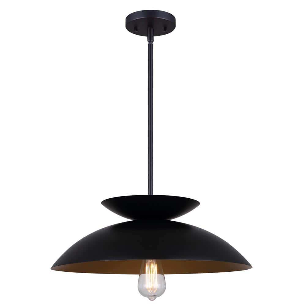 CANARM Ziva 1-Light Matte Black Pendant Light with Metal Shade ...