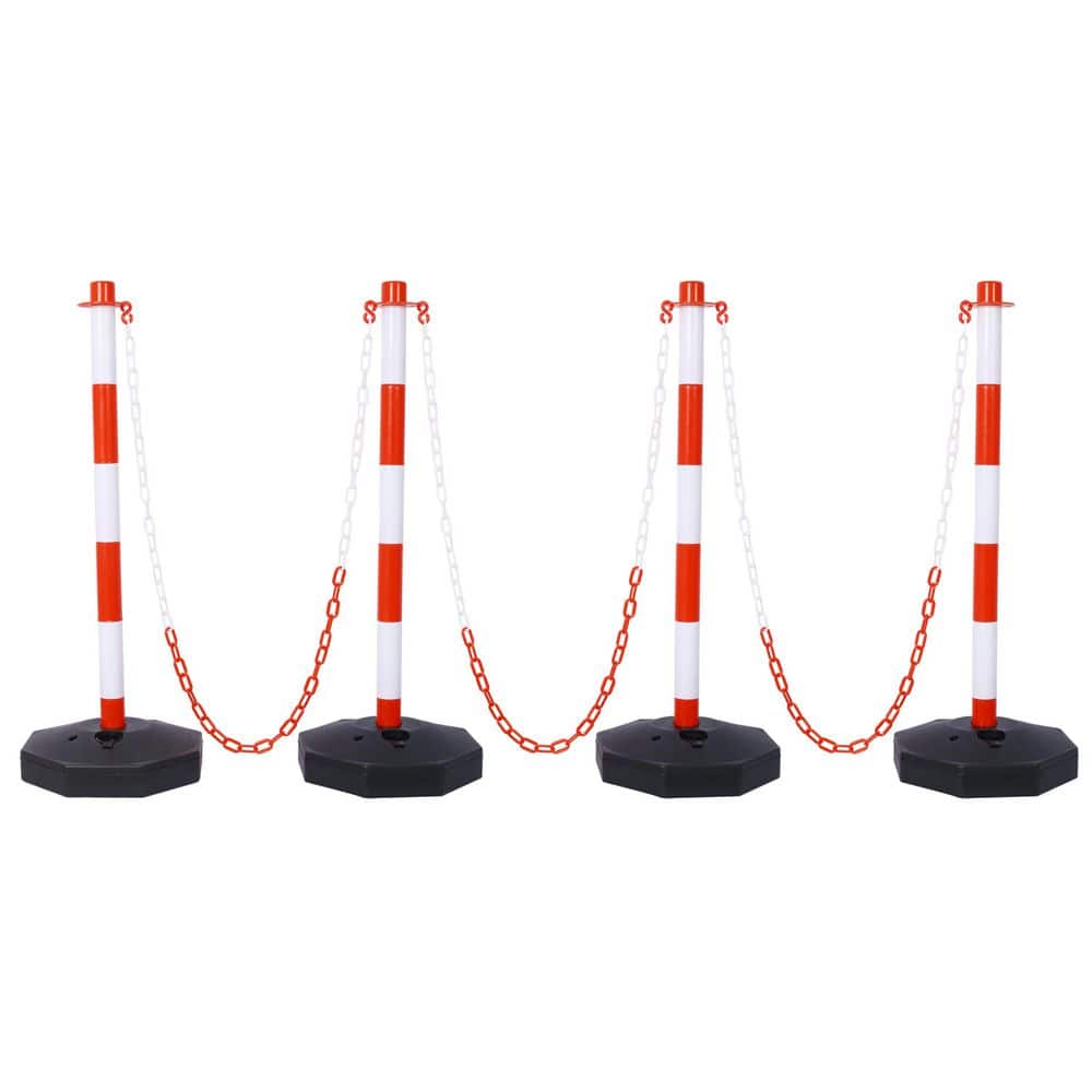 cadeninc 4-Pack White/Red Plastic Safety Barrier Post w/Fillable Base ...