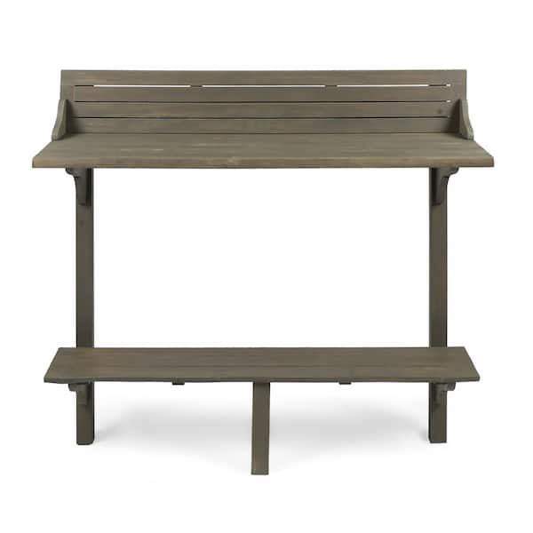 Gray Acacia Wood Space-Saving Balcony Bar Table with Attachable Design ...
