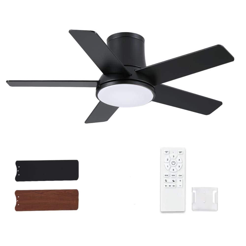 Realmate Amice 42 in. Indoor Matte Black Flush Mount Ceiling Fan with ...