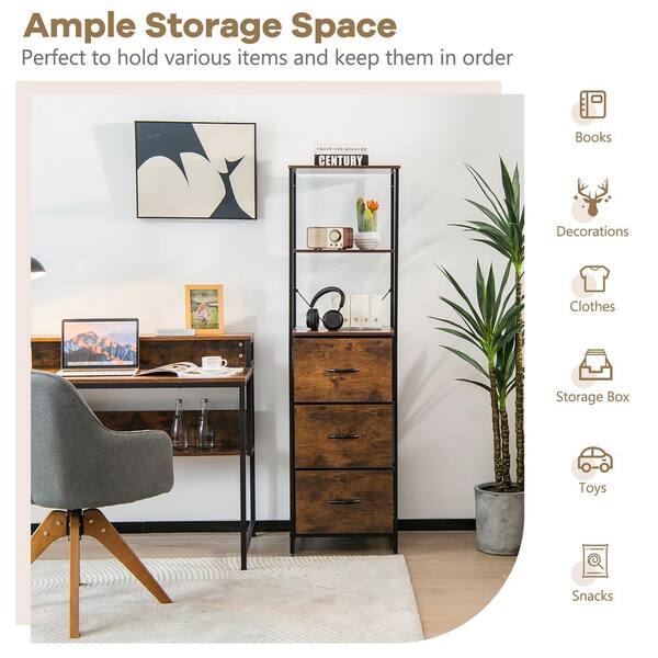 Costway Vertical Rustic Brown 3-Drawer Dresser w/3 Shelves Costway Vertical Rustic Brown 3-Drawer Dresser w/3 Shelves