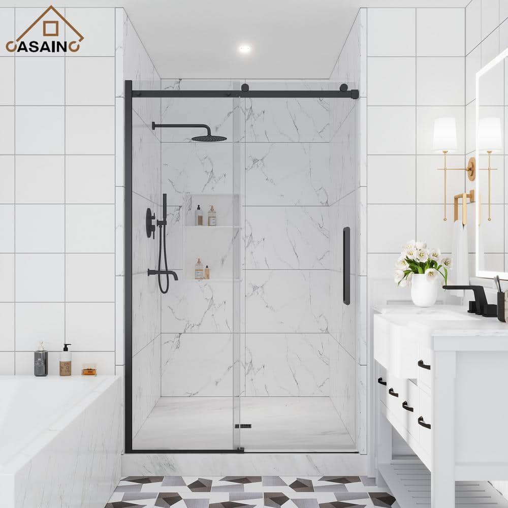 CASAINC 48 in. W x 76 in. H Sliding Frameless Shower Door in Matte ...