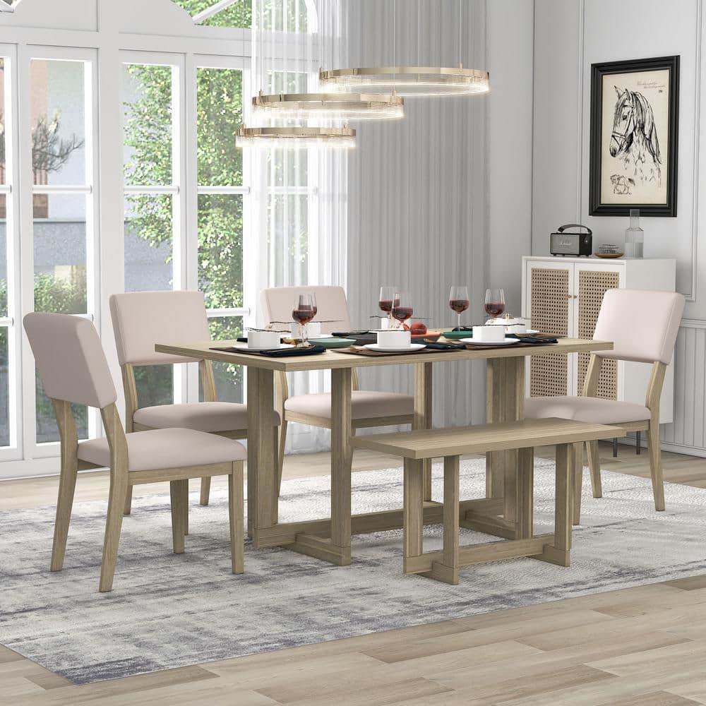 Harper & Bright Designs 6-Piece Natural H-Shaped Wooden Dining Table ...