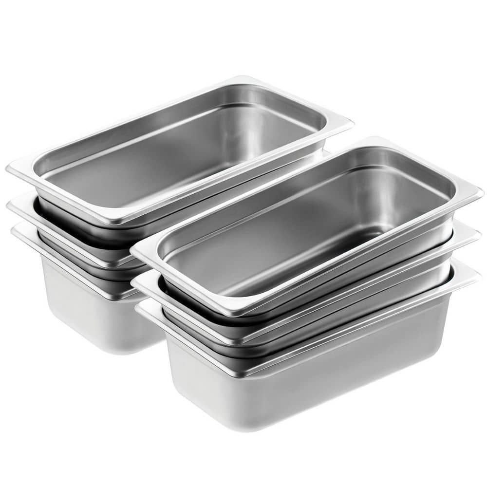 SKYSHALO 6-Pack Hotel Pans, 4.1 qt. Anti-Jam Steam Pan, 4 in. Deep 0.8 mm Thick Stainless Steel ...