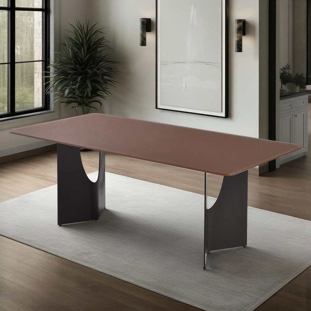 Armen Living Zoey Modern Maroon Glass 79 in. Double Pedestal Base ...