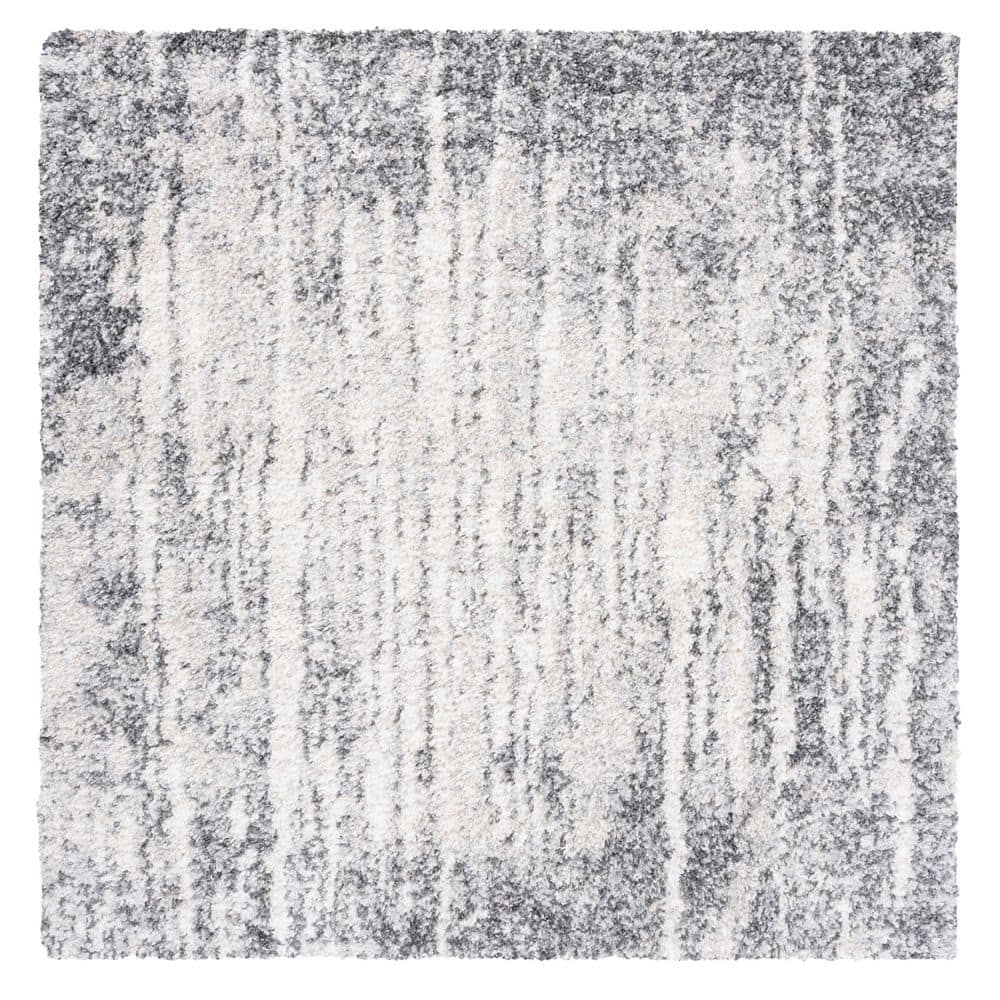 SAFAVIEH Berber Shag 7 ft. x 7 ft. Gray/Ivory Distressed Monochrome ...