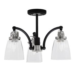 Decatur 16 in. 3-Light Black and Brass Semi-Flush with 4.5 in. Square ...