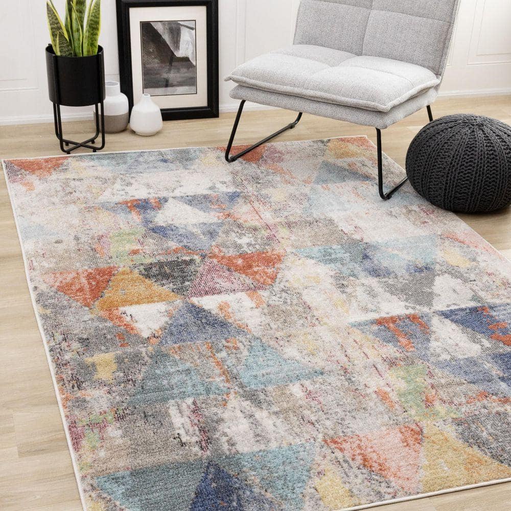 Rug Branch Solenne Collections 5 ft. x 8 ft. Grey Geometric;Distressed ...
