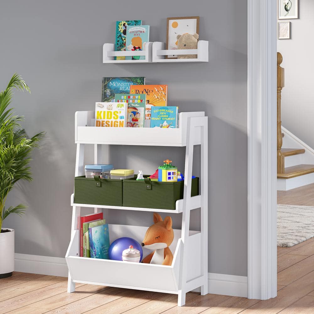 RiverRidge Home 24.06 in. Wide White Kids 3 Tier Ladder Shelf with Bookcase and Toy Organizer 02 377 The Home Depot