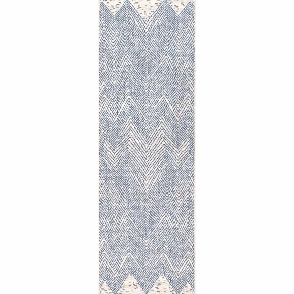nuLOOM Wavy Chevron Blue 2 ft. x 8 ft. Indoor/Outdoor Runner Patio Rug ...
