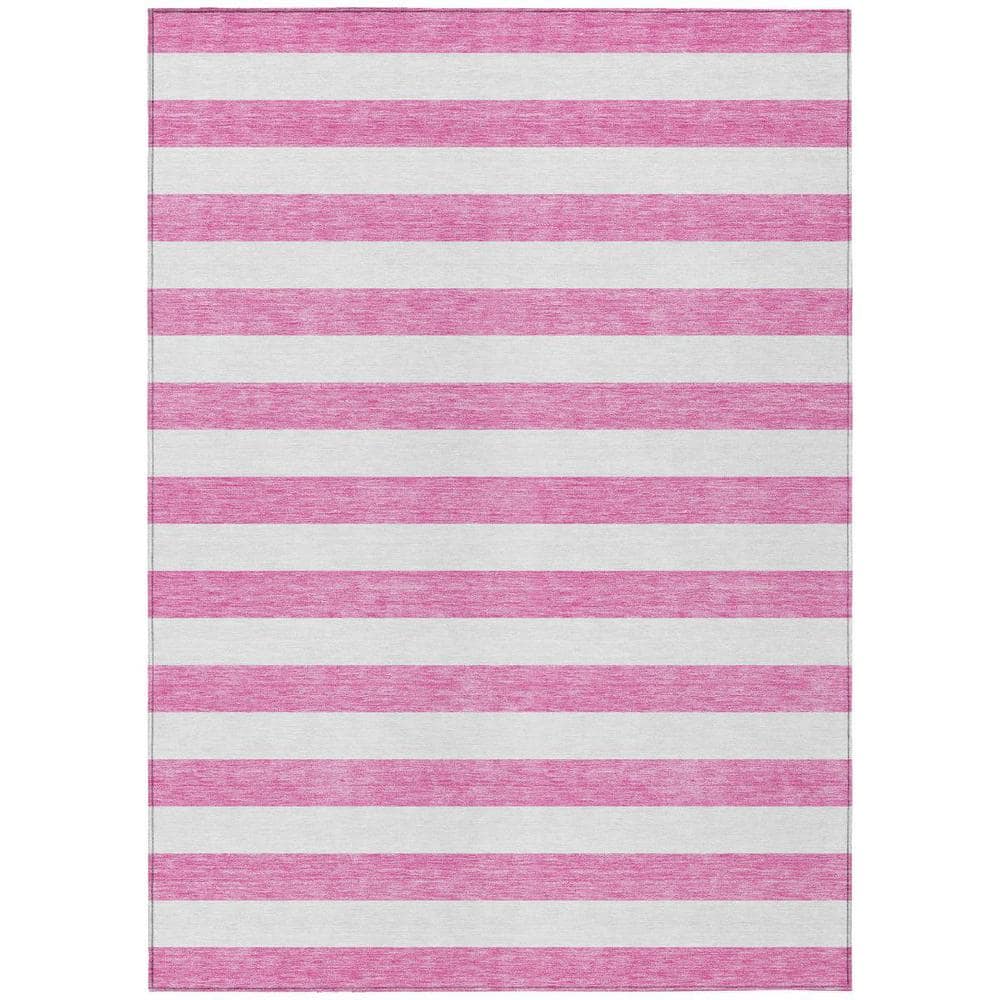 HomeRoots Pink and White 9 ft. x 12 ft. Woven Striped Polyester ...