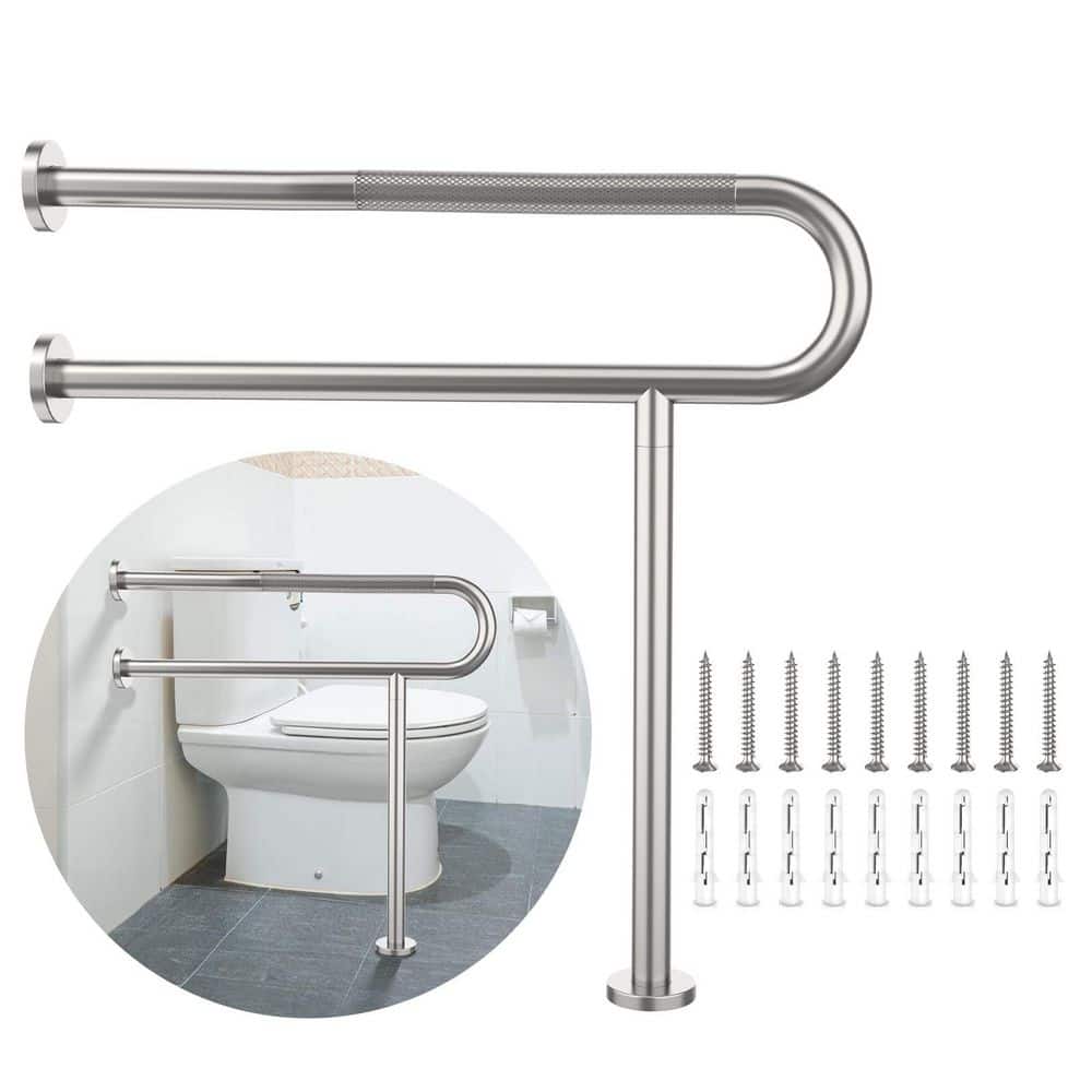 Wudkey 31.3 in. Anti-Slip Support Rail with Stabilizing Leg, Stainless ...