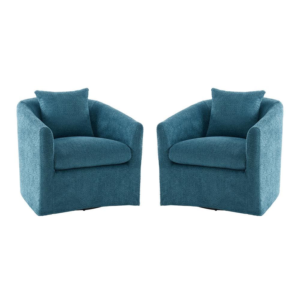 JAYDEN CREATION Leo Teal Upholstered Velvet Swivel Barrel Chair with ...