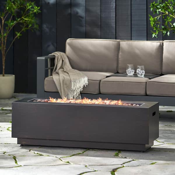 55 x 23 in. Gray Rectangular Metal Outdoor Fire Pit Table for Patio ...