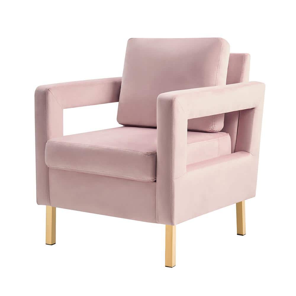 JAYDEN CREATION Anika Modern Pink Comfy Velvet Arm Chair with Stainless ...