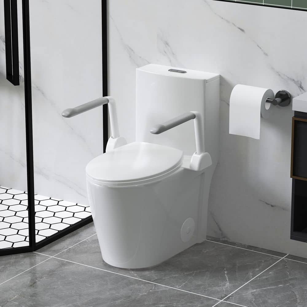 RKZHOPT 12 in. 1-piece 1.1/1.6 GPF Dual Flush Elongated Toilet in Gloss ...