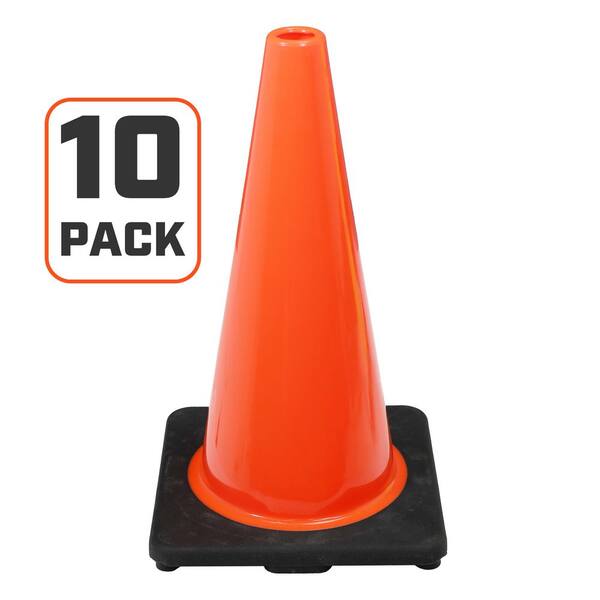 18 in. Orange PVC Injection Molded Safety Cone with Orange Base (10-Pack) HDIM18-VPD10 - The ...