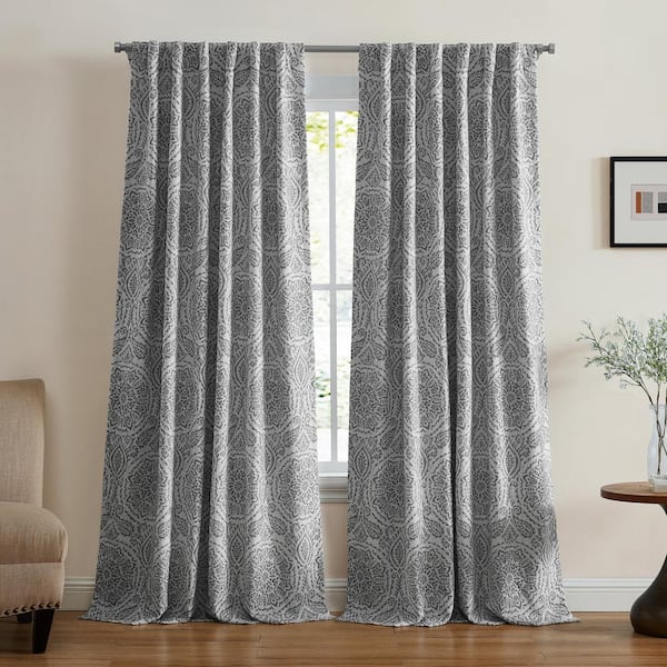 Elrene Giovanni Gray Polyester Blend Medallion 52 in. W x 95 in. L Rod ...