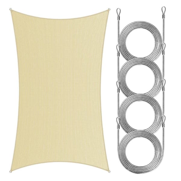 ROYAL SHADE 12 ft. x 20 ft. Rectangle Sun Shade Sail with Rope-Beige RR ...