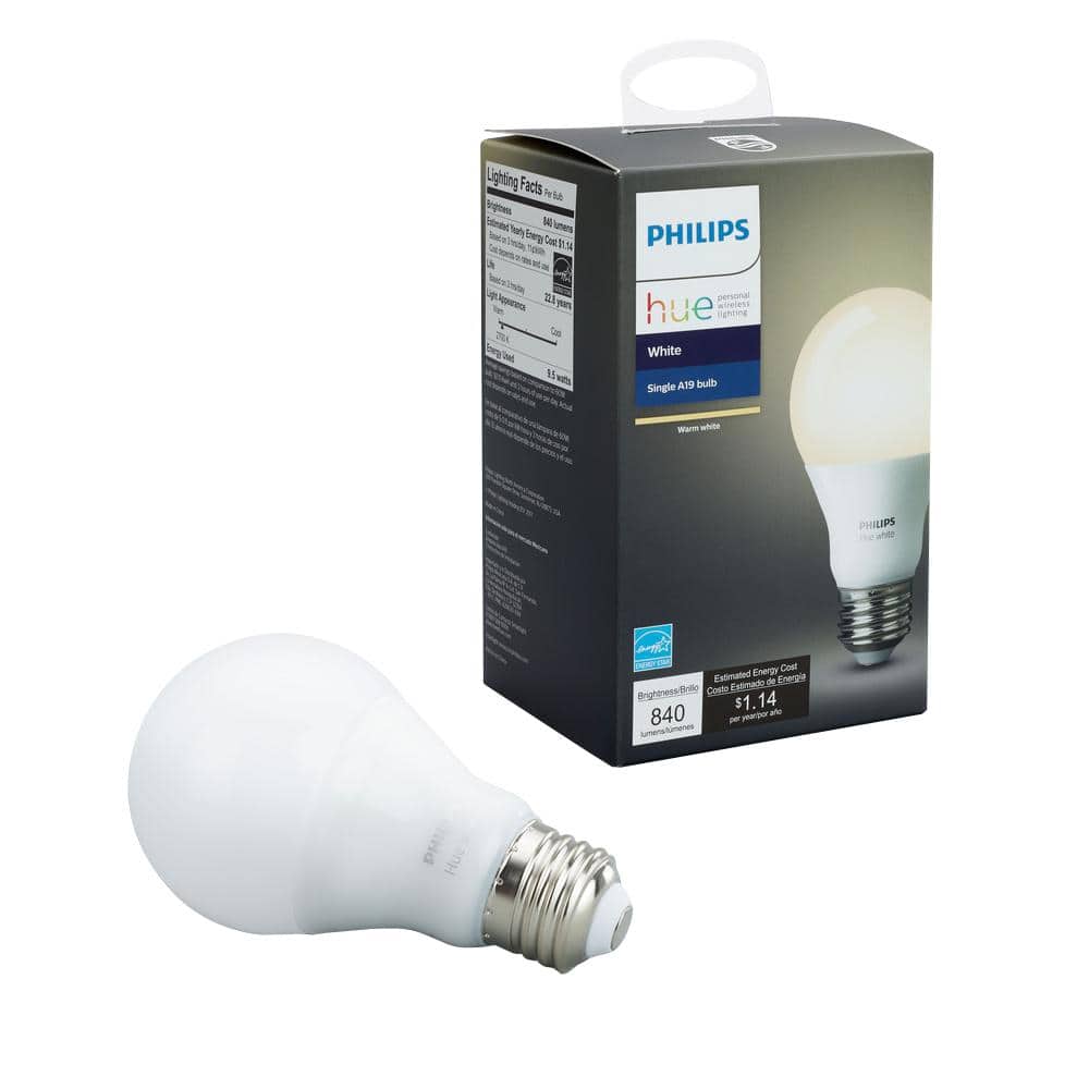 Philips Hue White A19 LED 60W Equivalent Dimmable Smart Wireless Light ...
