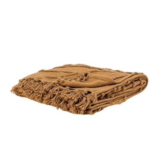 HomeRoots Camel Floral Cotton Throw Blanket 2000518834 - The Home Depot
