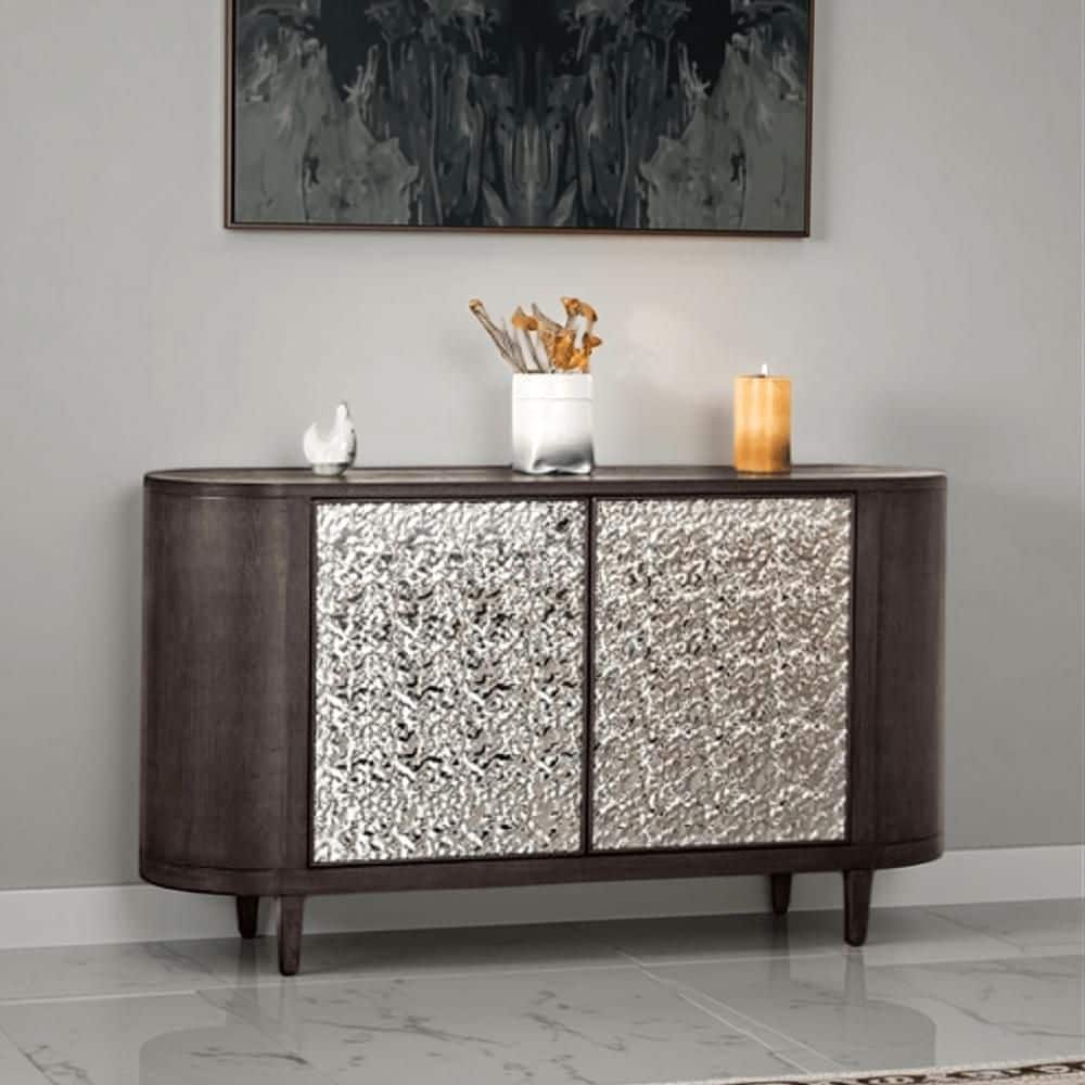 Benjara Zoko Ash Gray and Chrome Wood 60 in. Sideboard Buffet Console ...