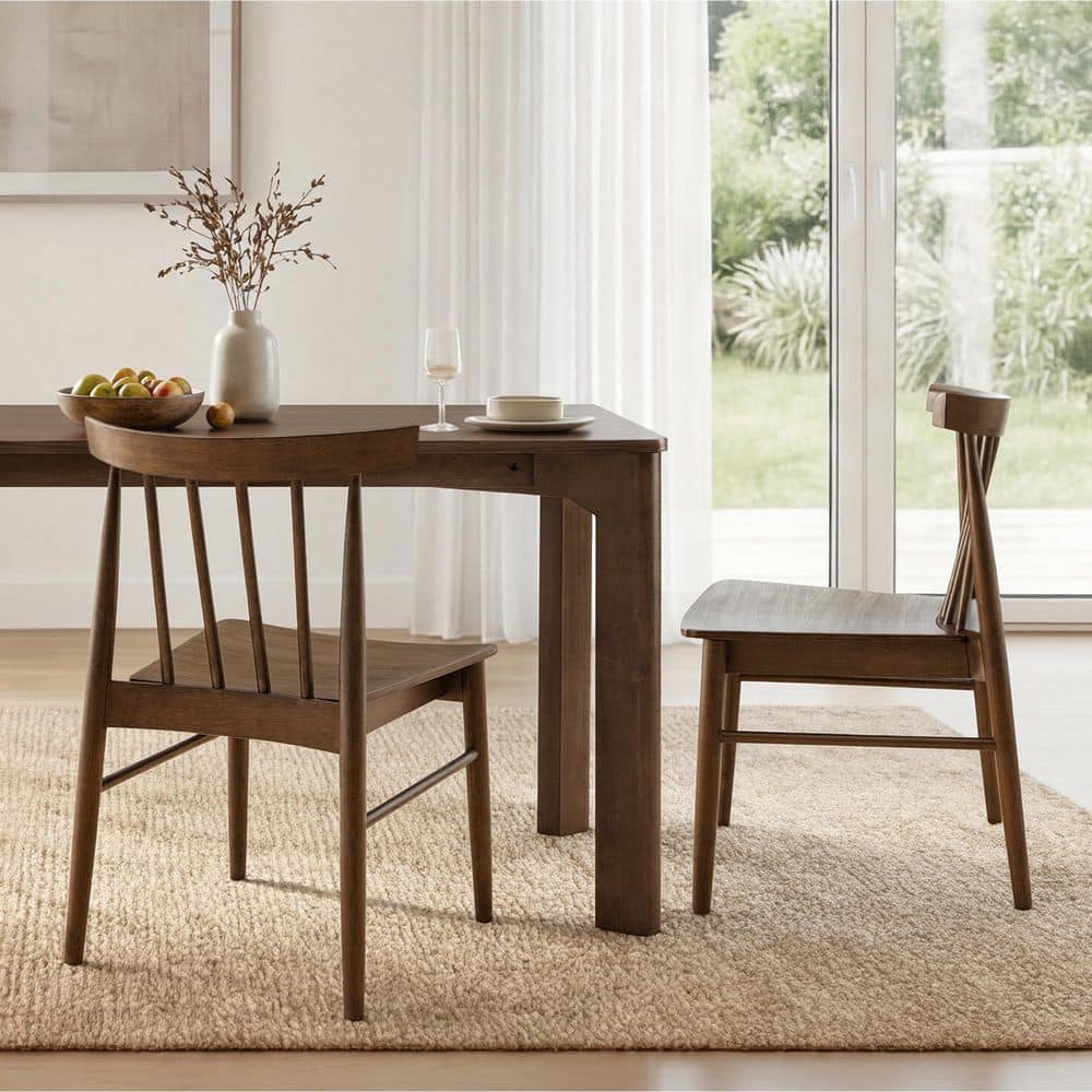 Spruce & Spring Quinn Walnut Rubber Wood Seat Wooden Spindle Windsor ...