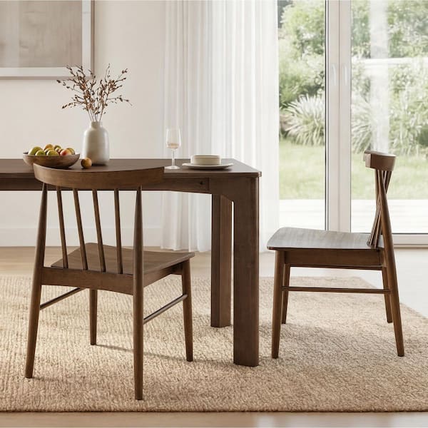 Spruce & Spring Quinn Walnut Rubber Wood Seat Wooden Spindle Windsor ...