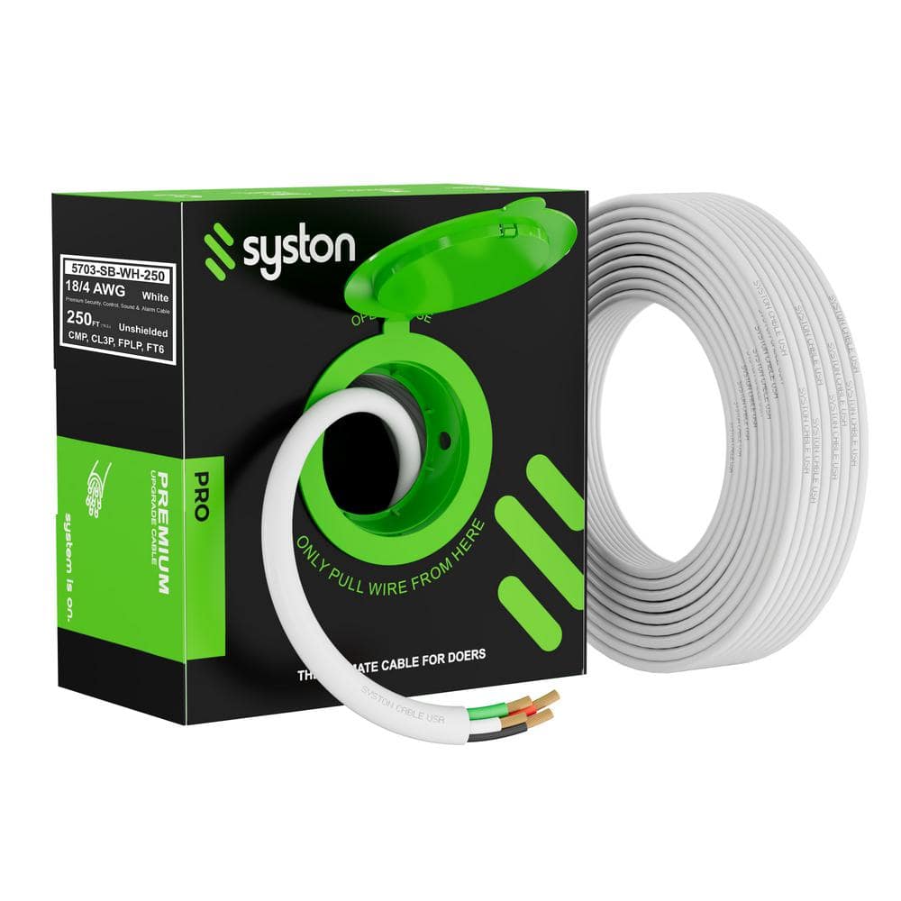 Syston Cable Technology 250 ft. 18/4 White CMP/FPLP/CL3P-Plenum Rated Stranded-Unshielded 100% ...