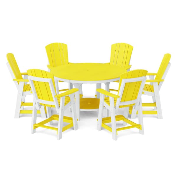 Wildridge Heritage 7-Piece Lemon Yellow and White HDPE Plastic Outdoor ...