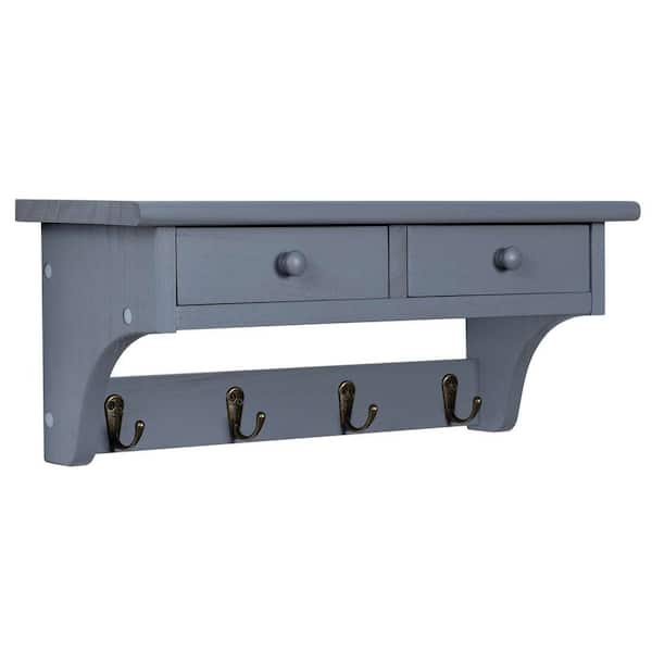 Rustic Wood Weathered Gray Wall Mount Coat Rack Shelf with Hooks ...