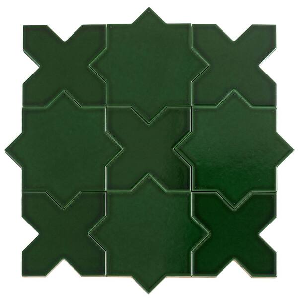 Apollo Tile Siena 5.4 in. x 5.4 in. Dark Green Star with Cross Glossy ...