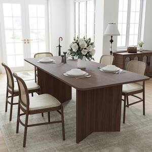 Reviews for Dovelina Brix Modern Oval Walnut Wood Top 67 in. Double Pedestal Base Dining Table ...