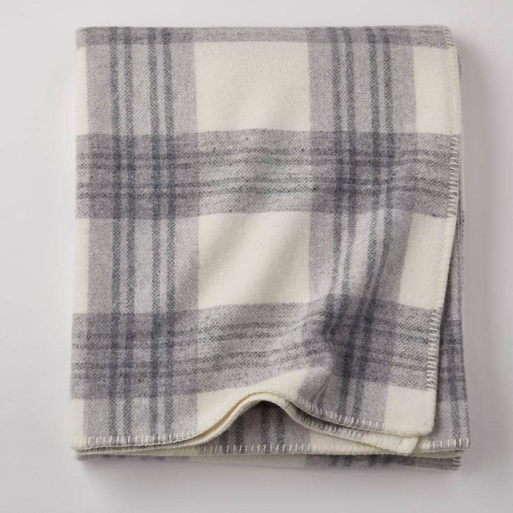 The Company Store Ledge Plaid Merino Cream Wool Twin Woven Blanket ...