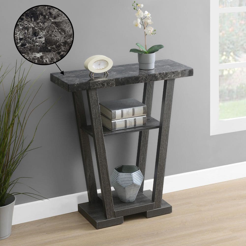 Convenience Concepts Newport 31.5 in. Weathered Gray/Black Faux Marble ...