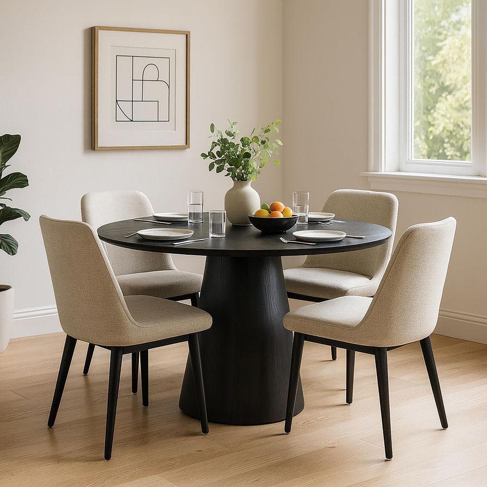 Glamour Home Blake Black Wash Round Wood 47.3 in. Pedestal Dining Table ...