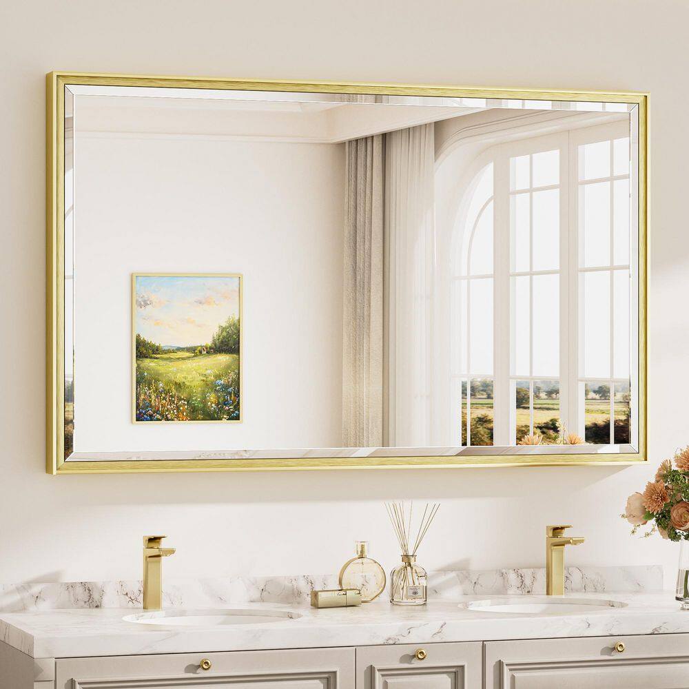 KeonJinn 48 in. W x 30 in. H Framed Rectangular Brushed Gold Mirrors ...