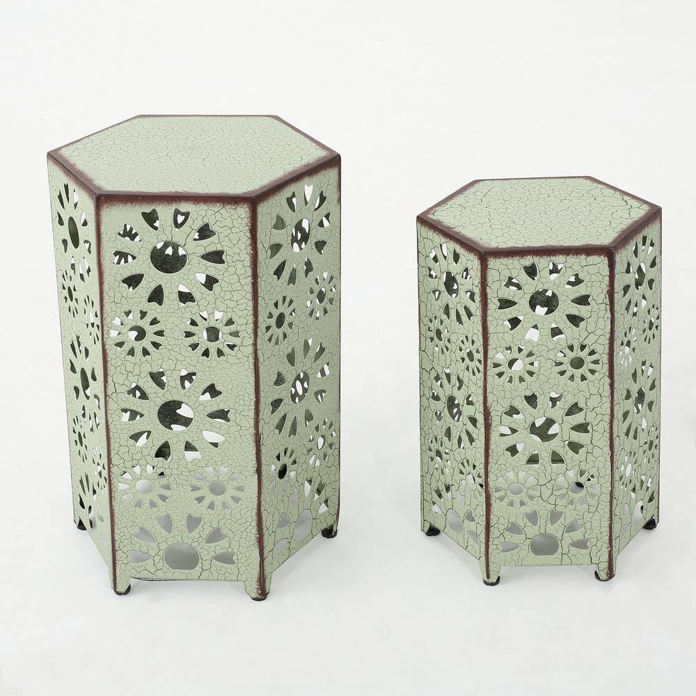 Noble House Wanda Crackle Green Side Table Set (Set of 2) 20538 - The ...