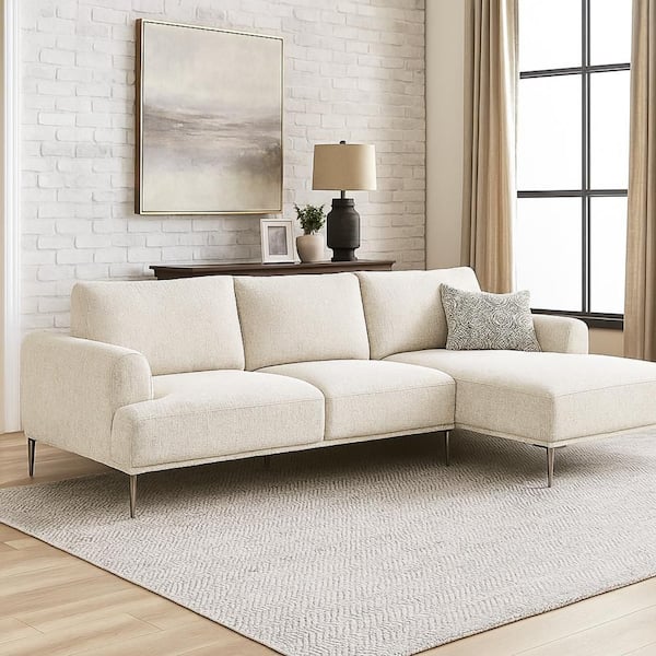 Benjara Batty 113 in. Recessed Arms Chenille L Shaped Sectional Sofa ...