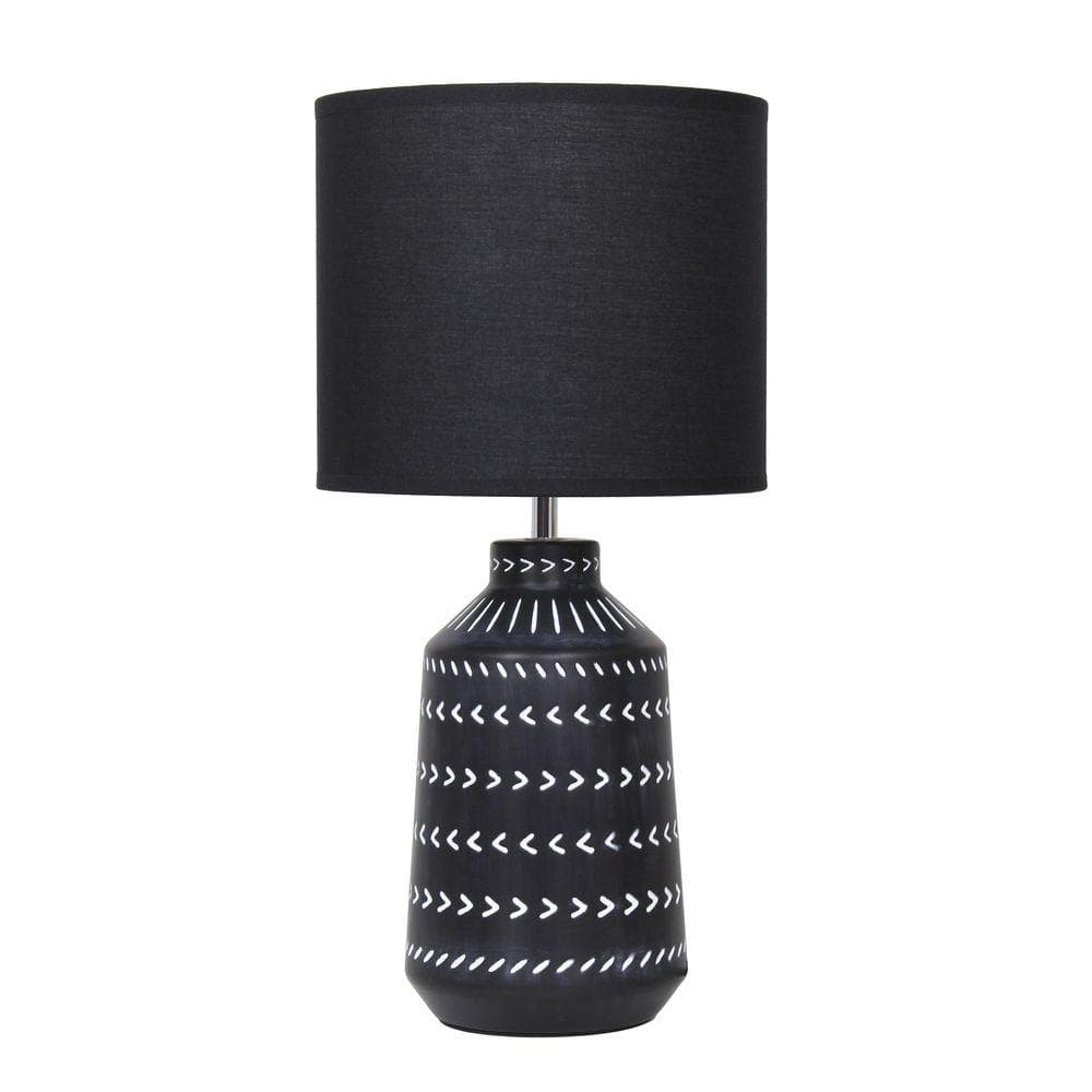 Simple Designs 16.93 Boho Ceramic Table Lamp, Black Patterned Base for ...