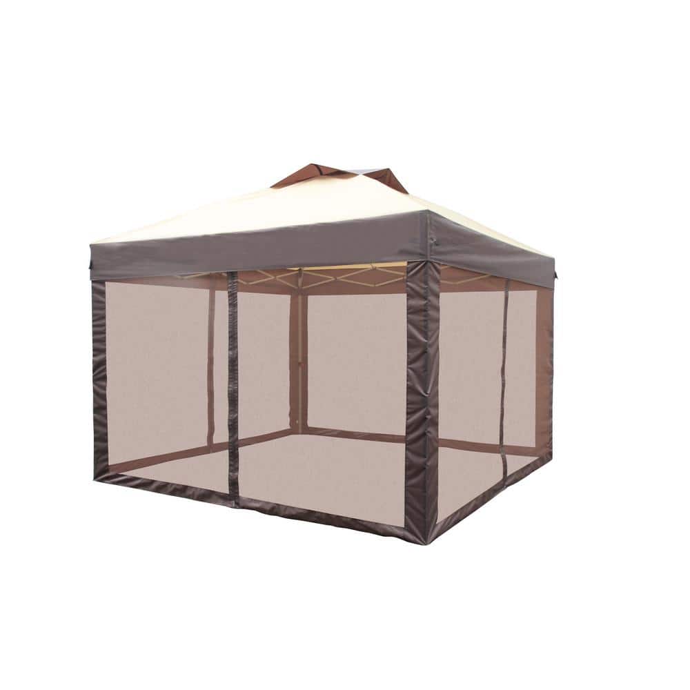 Hampton Bay Stockton 11 ft. x 11 ft. Brown Outdoor Patio Pop-Up Canopy ...