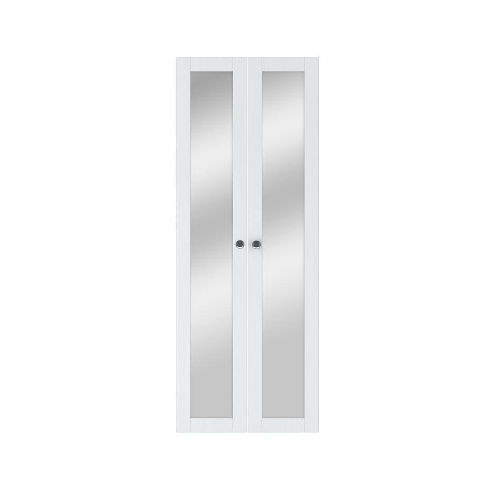 ARK DESIGN 24 in. x 80 in. 1-Lite Mirrored Glass Solid Core White ...