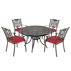 Clihome 5-Piece Cast Aluminum Outdoor Dining Set with Round Tile Dining ...
