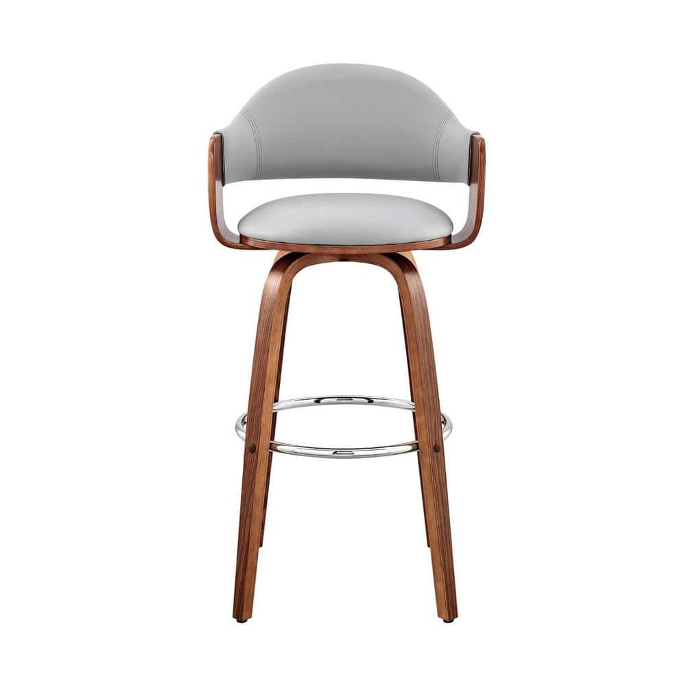 HomeRoots 30 in. Rich Grey Faux Leather Walnut Wood Bar Stool ...