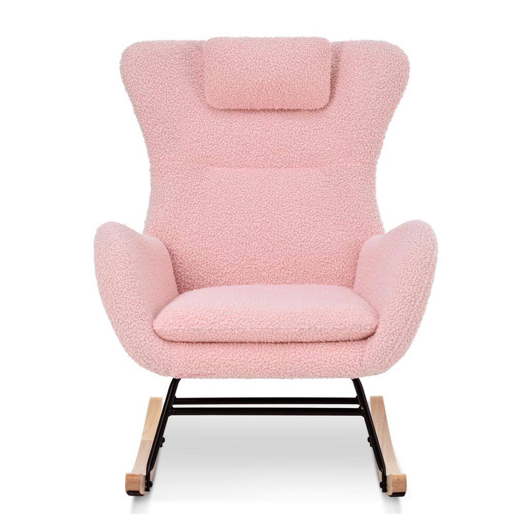 Harper & Bright Designs Pink Polyester Rocking Chair with Side Pocket ...