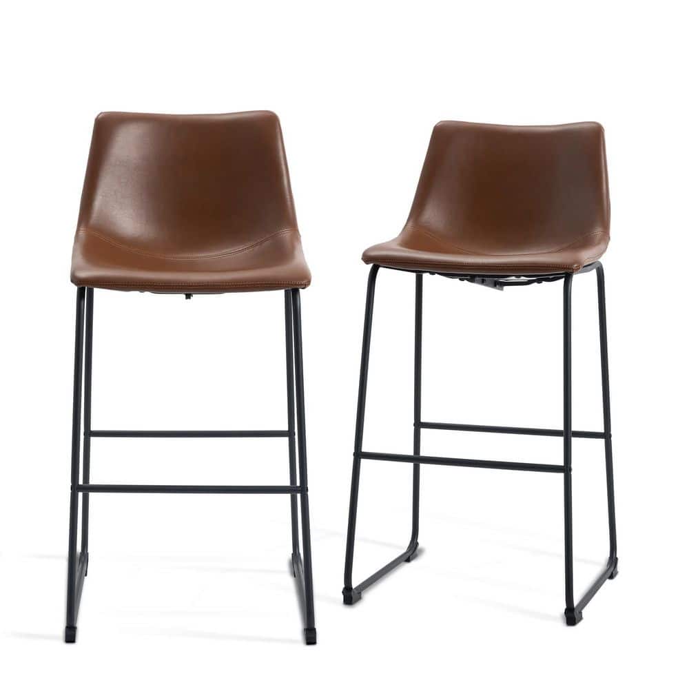 Dovelina 28 in. Walnut Hight Back Metal Frame Bar Stool with Faux ...