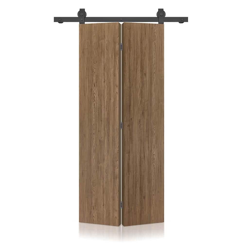 CALHOME 24 in. x 96 in. Hollow Core Walnut Composite Textured Bi-Fold ...